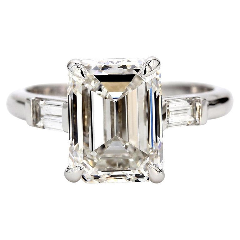 3-Stone Ring w/ GIA Certified F/SI1 3.51ct. Emerald Cut Diamond, D3 ...