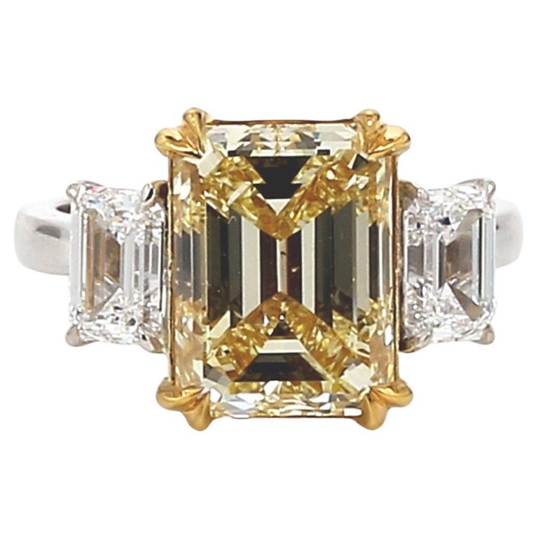3-Stone Ring w/ GIA Certified FLY/SI1 Emerald Cut Diamond. D6.42ct.t.w ...