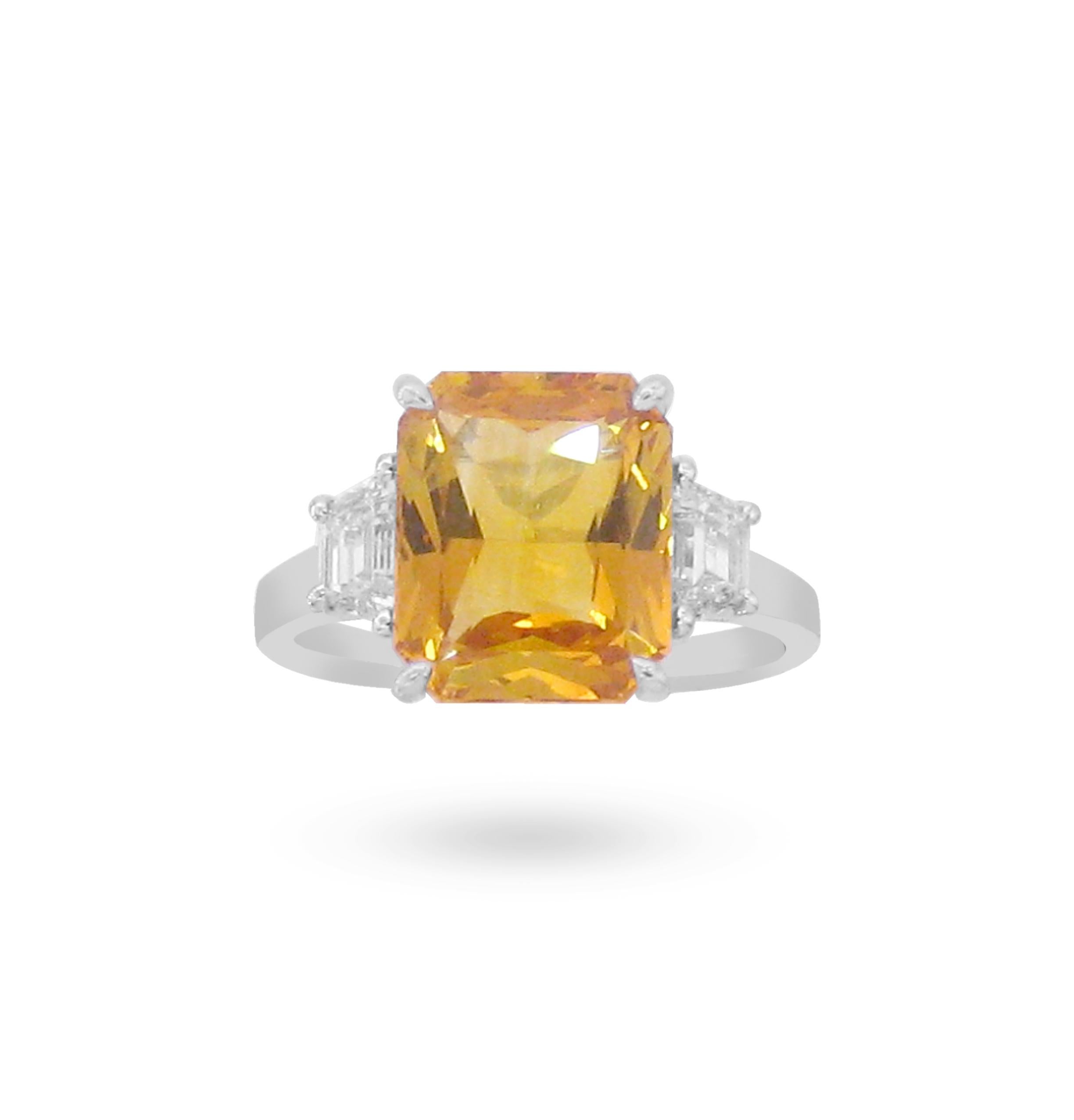 Emerald Cut Yellow Sapphire Trapezoid Diamond Ring at 1stDibs | step ...