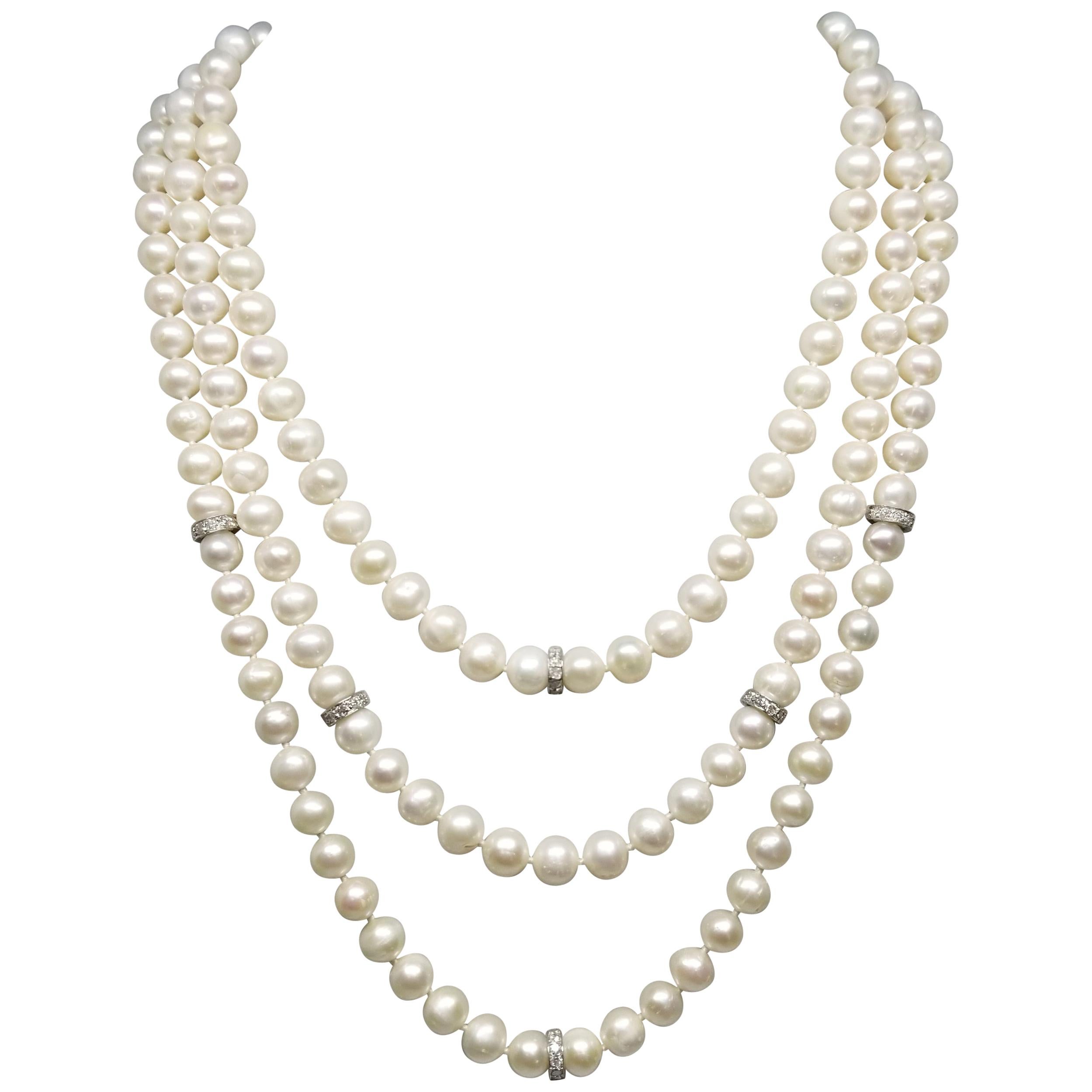 Multi-strand White Fresh Water Pearls Necklace at 1stDibs