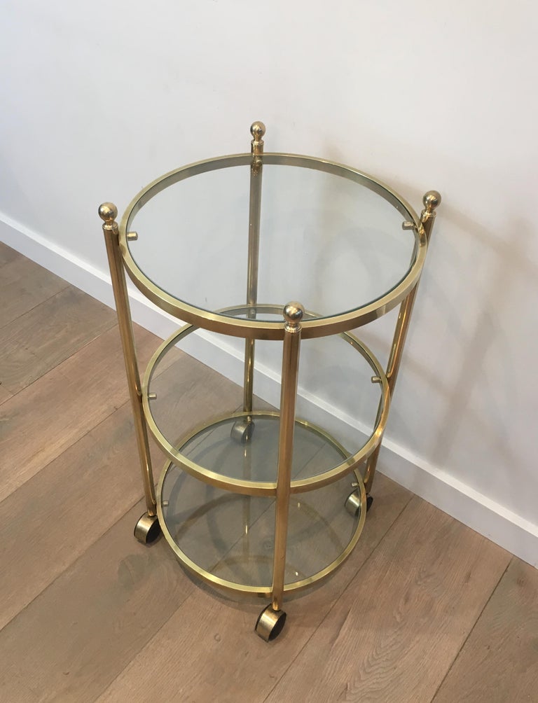 3 Tiers Round Brass Side Table on Casters, French, circa 1970 at 1stDibs