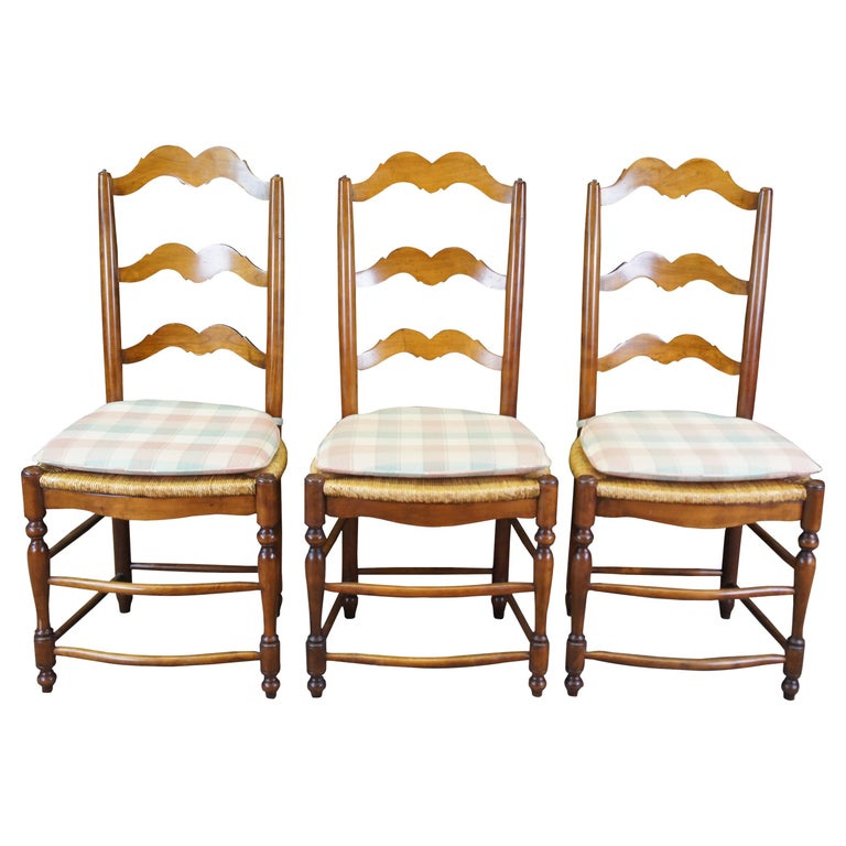 3 Vintage French Country Shaker Rush Seat Cherry Ladderback Dining Side ...