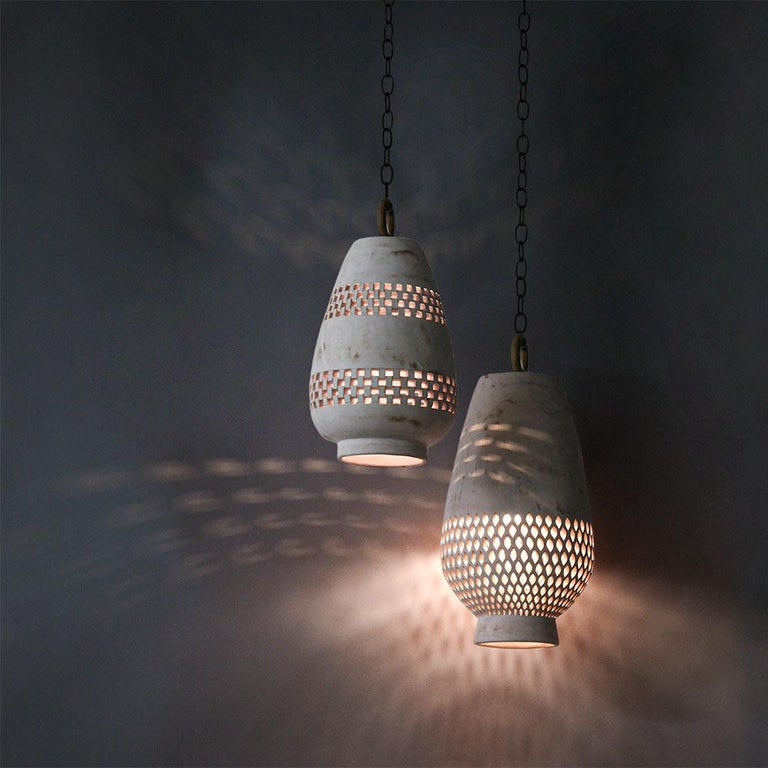 3 White Ceramic Pendant Light, Ajedrez Small, Medium, Large 'Dummy ...