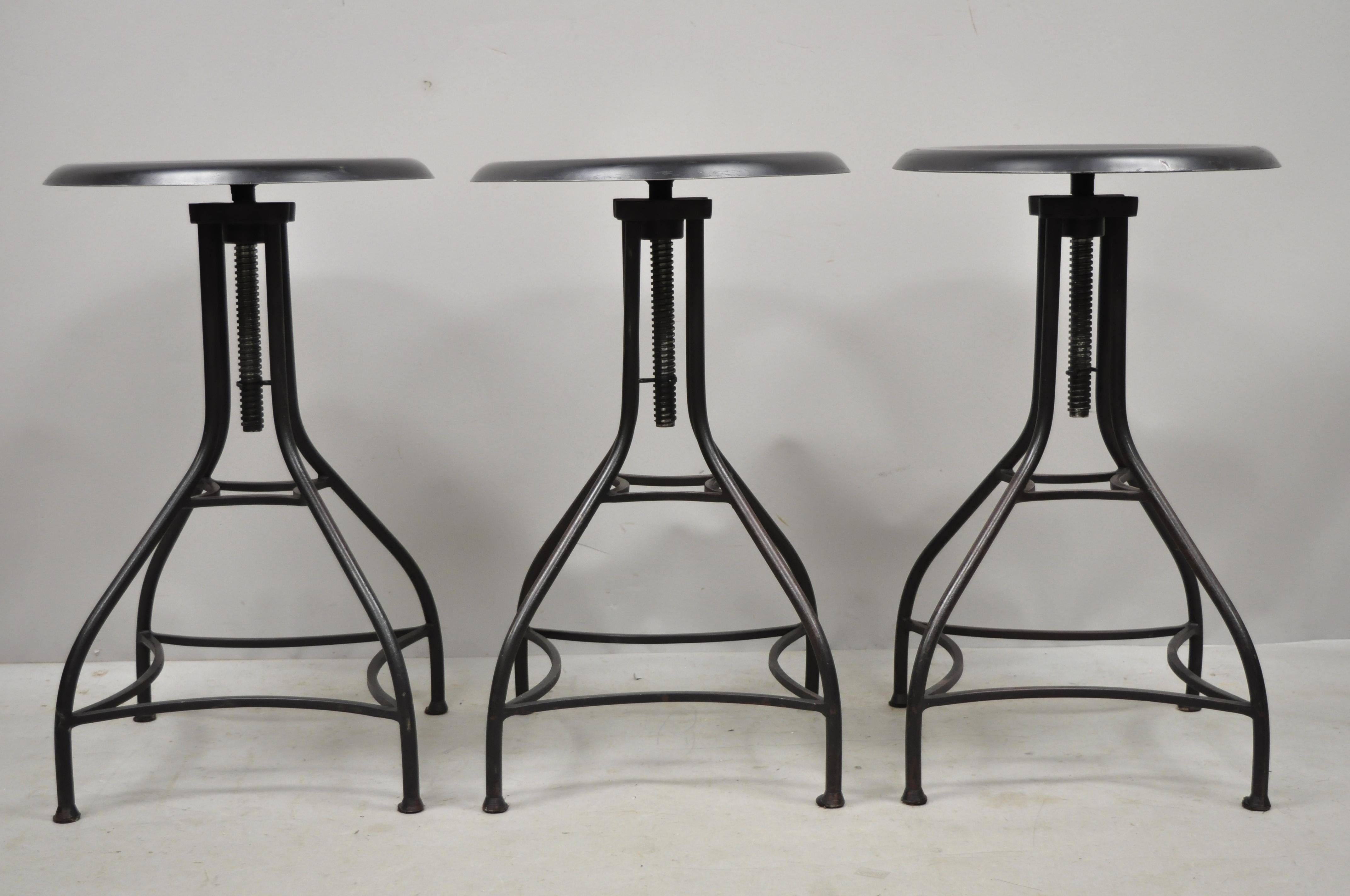 3 Wrought Iron Adjustable American Industrial Counter Bar Stools at 1stDibs
