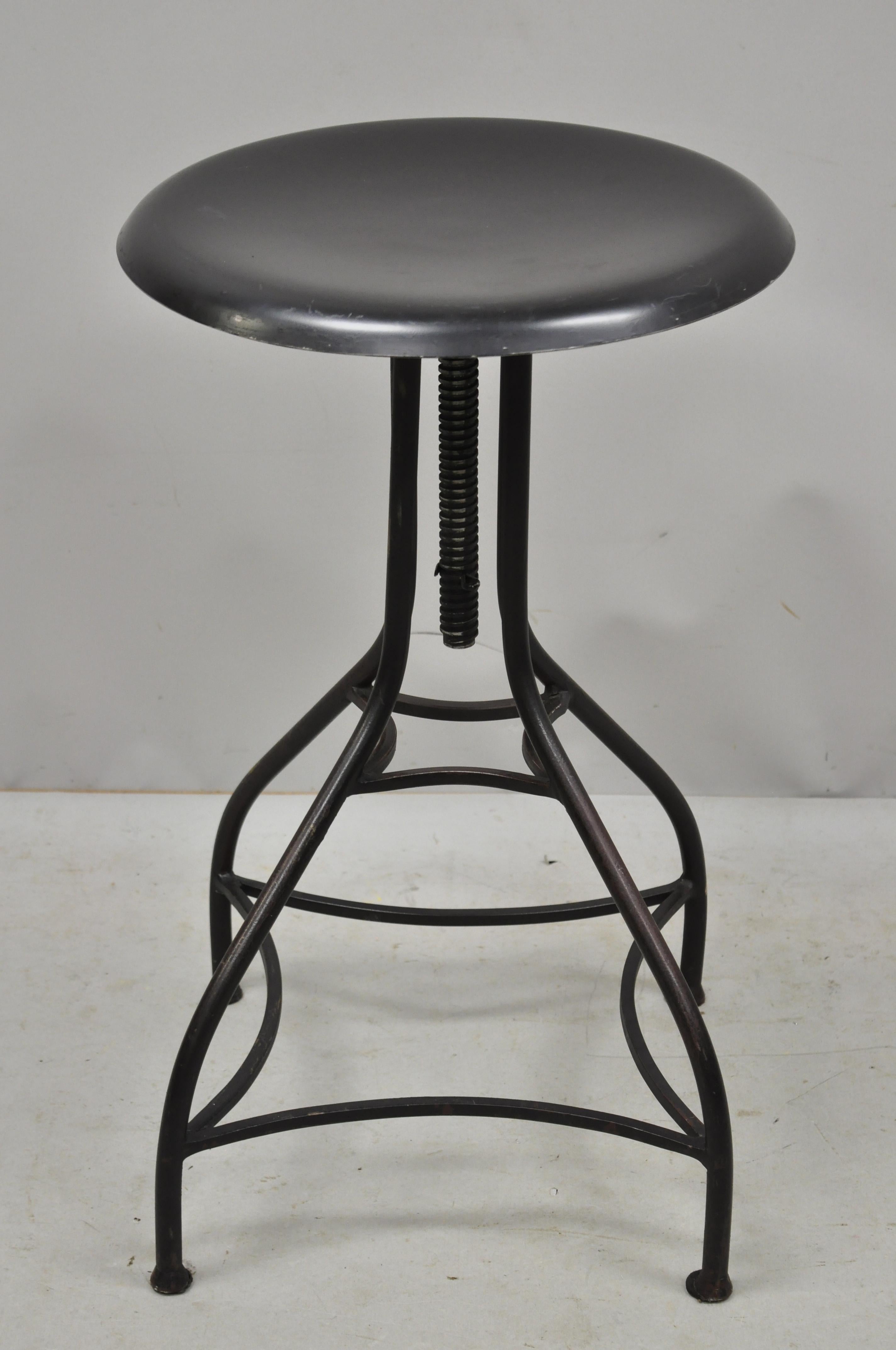 3 Wrought Iron Adjustable American Industrial Counter Bar Stools at 1stDibs