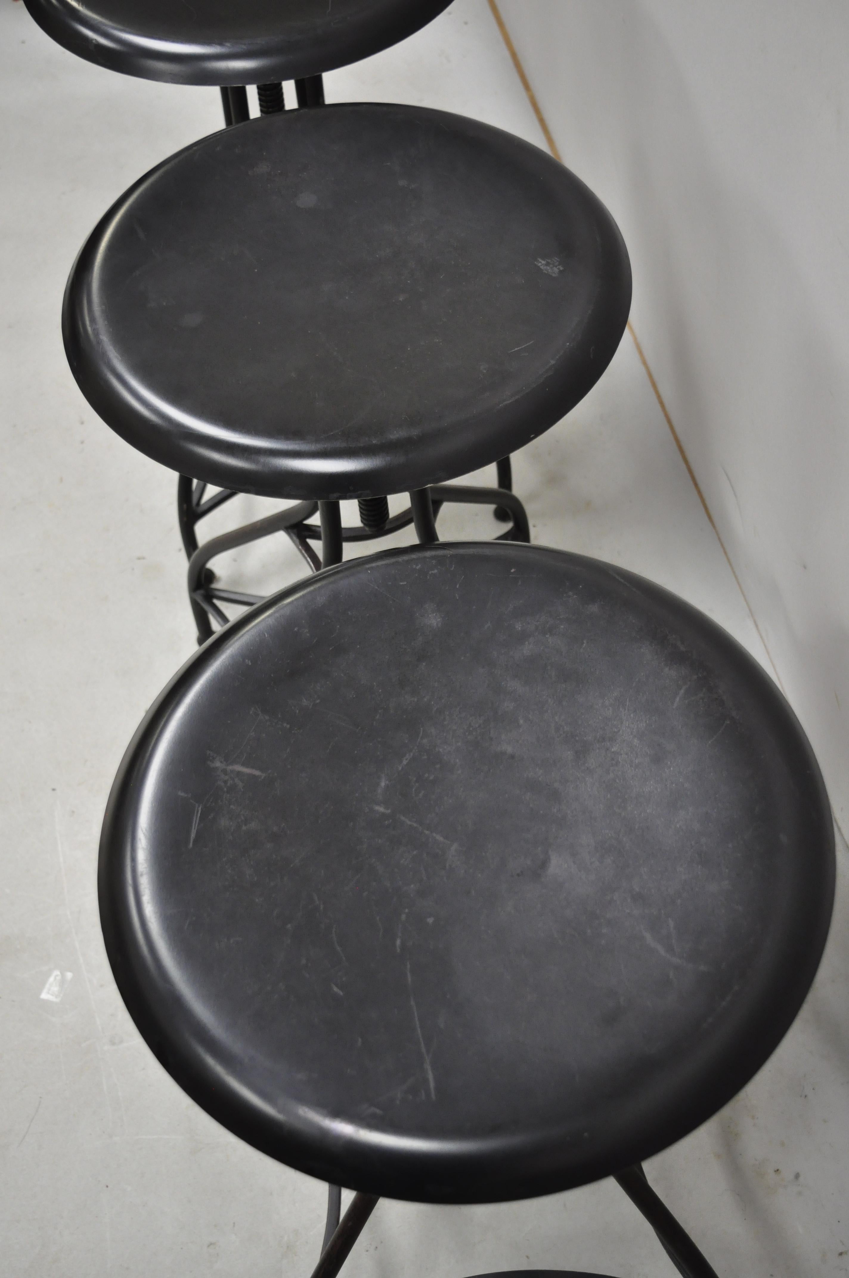3 Wrought Iron Adjustable American Industrial Counter Bar Stools at 1stDibs