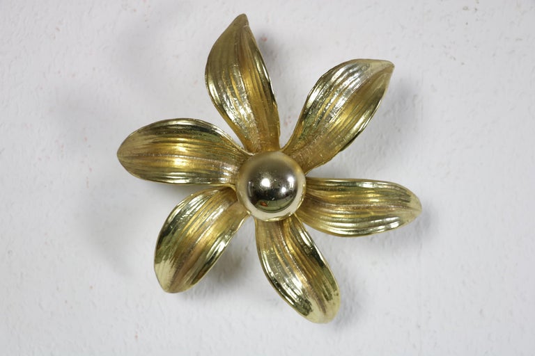 3 x Wall Light by Willy Daro for Massive, Belgium Golden, Floral Design ...