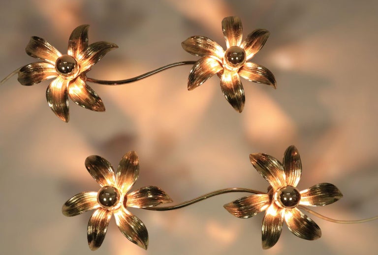3 x Wall Light by Willy Daro for Massive, Belgium Golden, Floral Design ...