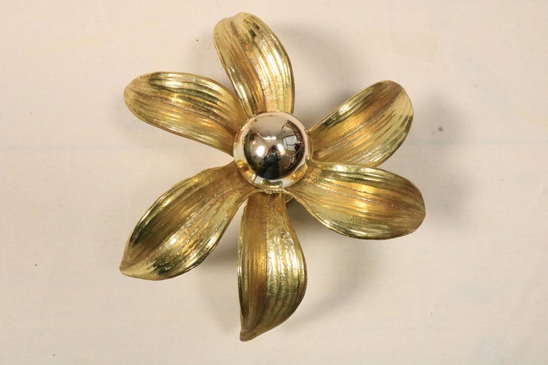 3 x Wall Light by Willy Daro for Massive, Belgium Golden, Floral Design ...