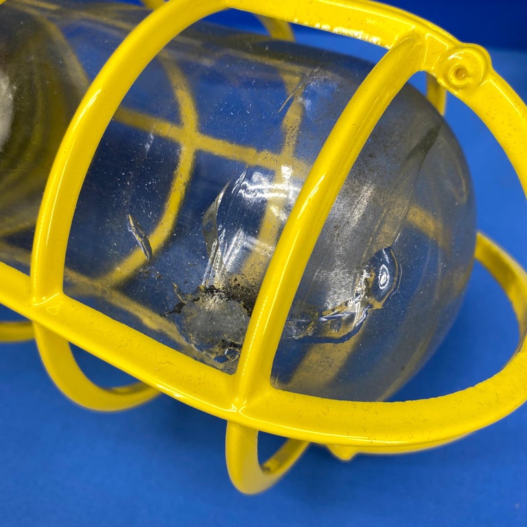3 Yellow Salvaged Industrial Three-Light Blast Proof Ceiling Fixtures ...