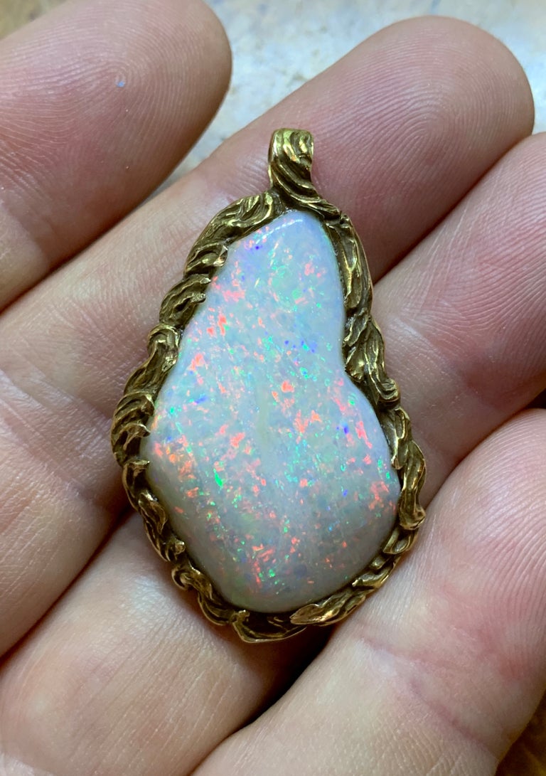 30 Carat Opal Pendant Necklace Red Fire 14 Karat Gold Antique Retro For ...