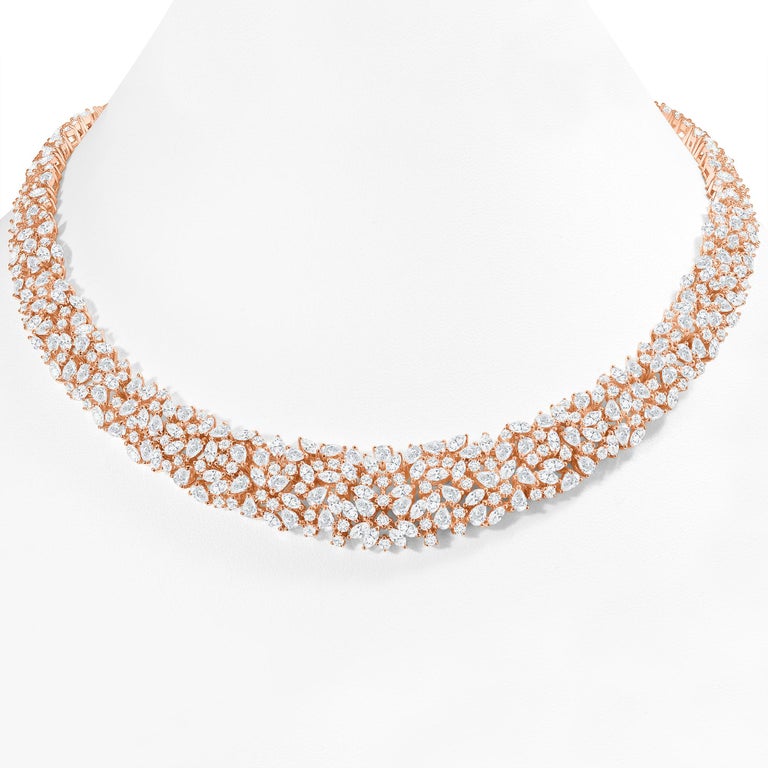 30 Carat Diamond Cluster Necklace, 18K Rose Gold For Sale at 1stDibs