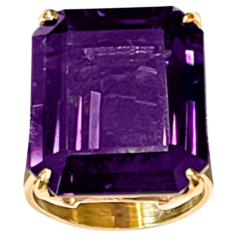 30 Carat Emerald Cut Amethyst Cocktail Ring in 14 Karat Yellow Gold at ...