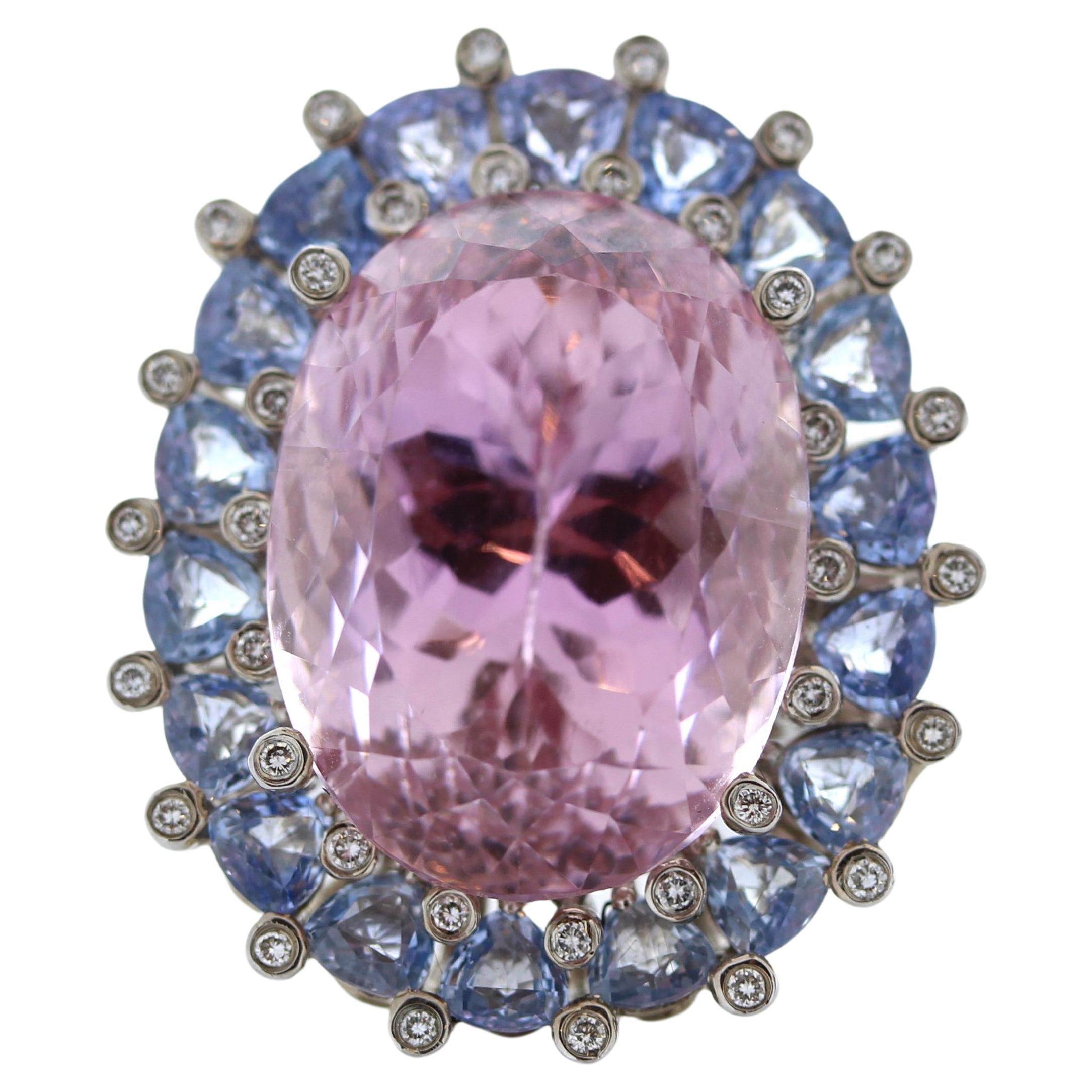 30 Carat Total Mixed Gemstone and Diamond Ring in 18k White Gold For ...