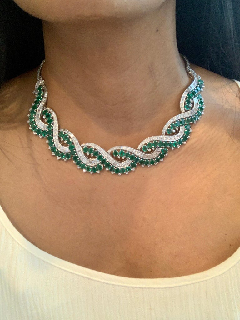 30 Ct Colombian Emerald and Diamond Bridal Collar Necklace 18 Karat ...