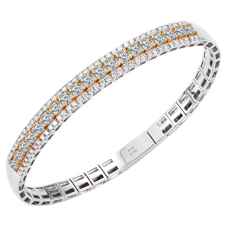 3.0ctw. 3 Row Natural Diamond Cluster Flexible Bangle in 14k Gold For ...
