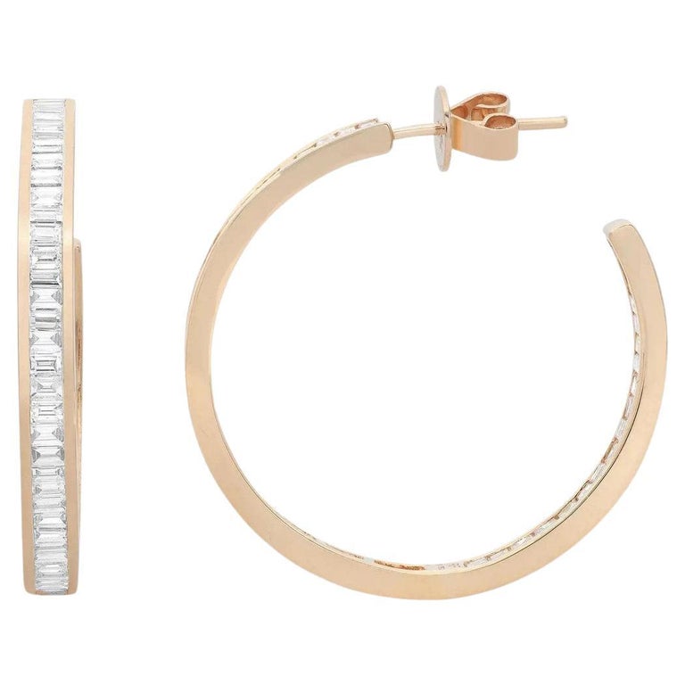 Elizabeth Fine Jewelry 3.00 Carat Diamond Hoop Earrings 18K Yellow Gold ...