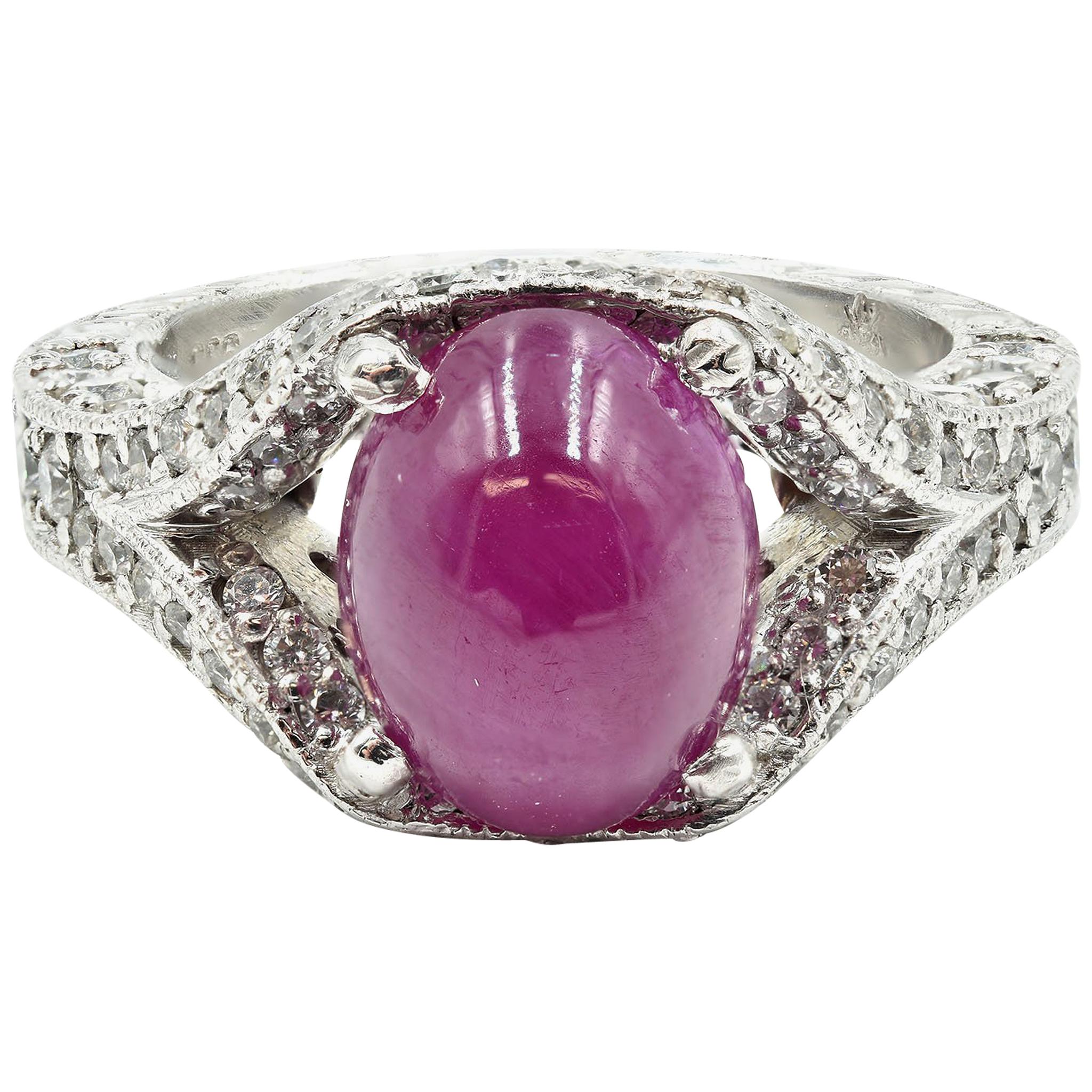 3.00 Cabochon Ruby and Diamond Ring For Sale at 1stDibs