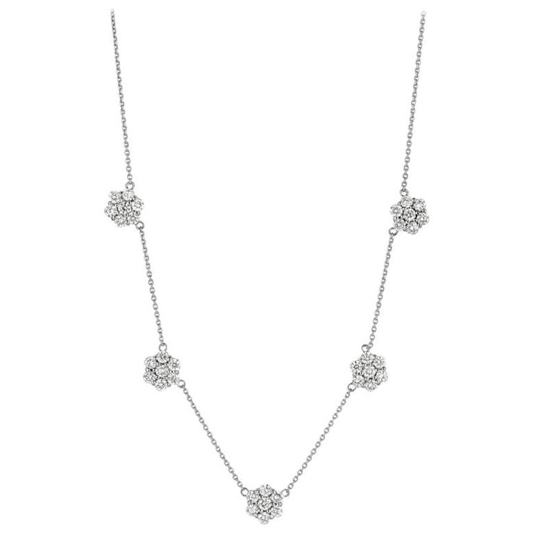3 00 Carat Diamond Cluster Flower Necklace G Si 14 Karat White Gold