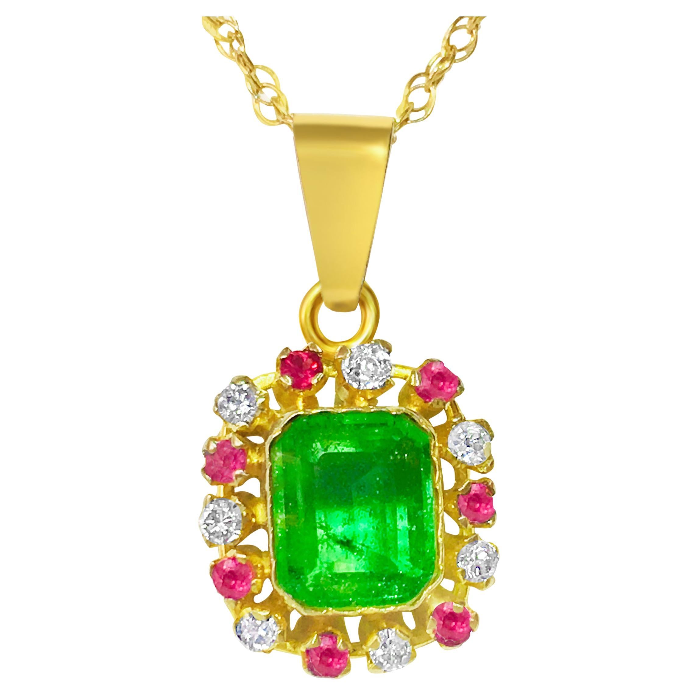 Dalben Emerald Ruby Diamond Gold Pendant Necklace For Sale at 1stDibs