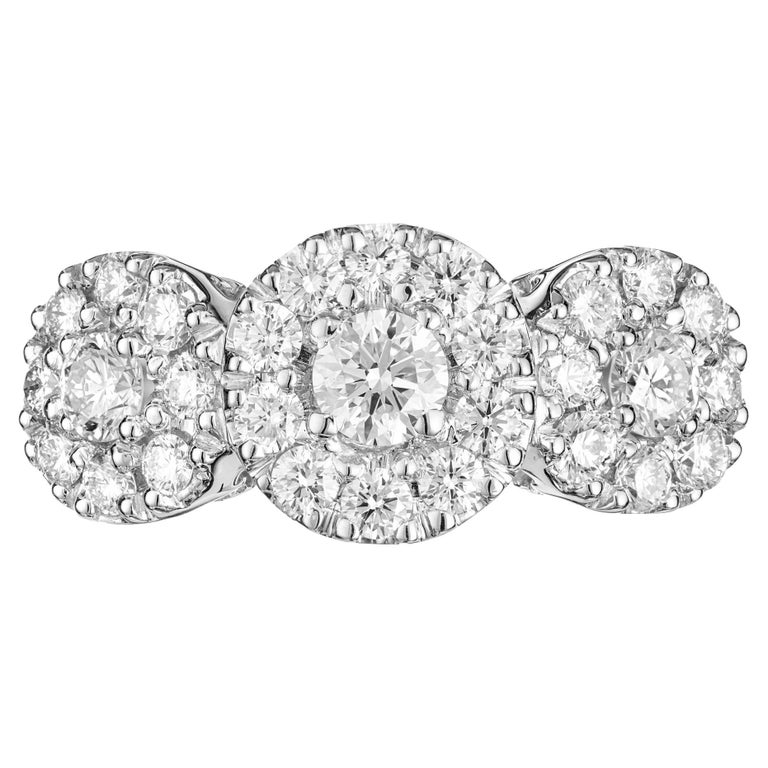 3.00 Carat Diamond White Gold Three Stone Cluster Engagement Ring For ...