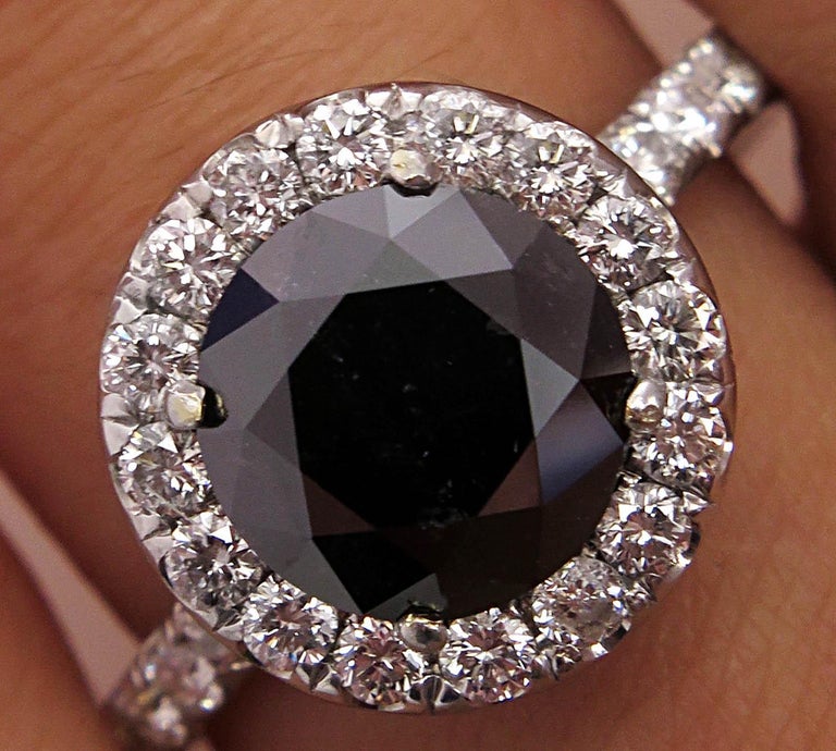 3.00 Carat Fancy Black Round Diamond Engagement Wedding White Gold Ring ...