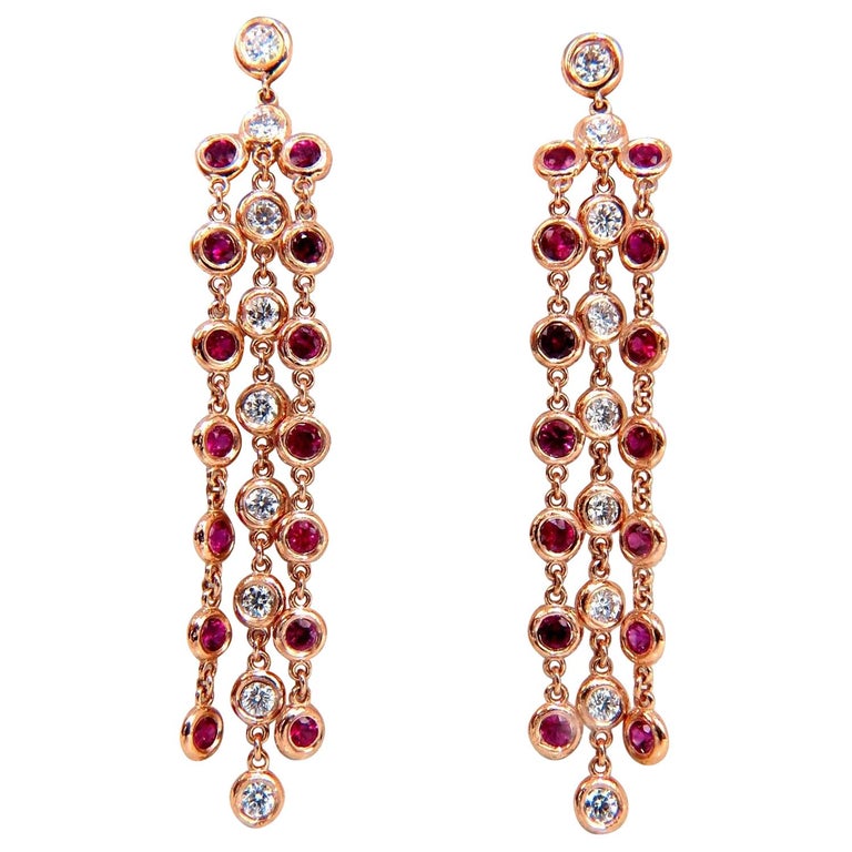 3.00 Carat Natural Deep Red Ruby Diamond by Yard Dangle Earrings 14 ...