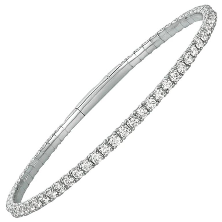 3.00 Carat Natural Diamond Flexible Tennis Bracelet G SI 14 Karat White Gold For Sale at 1stDibs