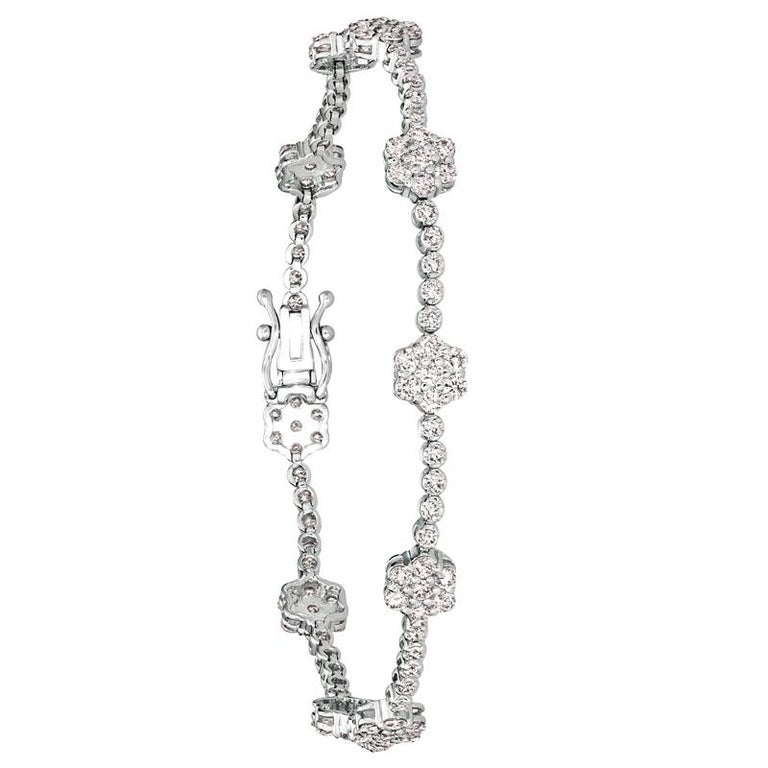 3 00 Carat Natural Diamond Flower Bracelet G Si 14 Karat White Gold For