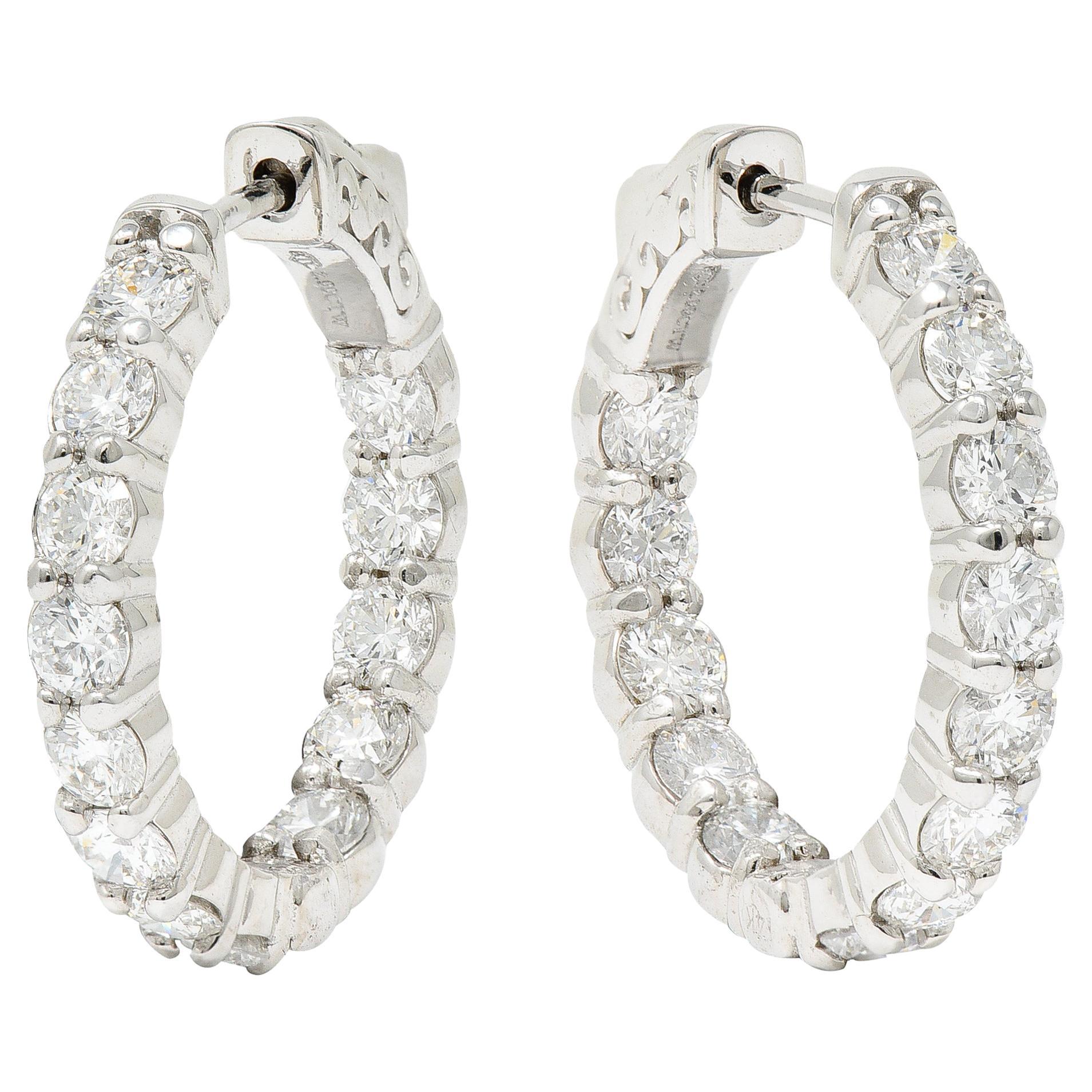Vintage 2.75 Carat Diamond 14 Karat Gold Channel Set J Hoop Earrings at ...
