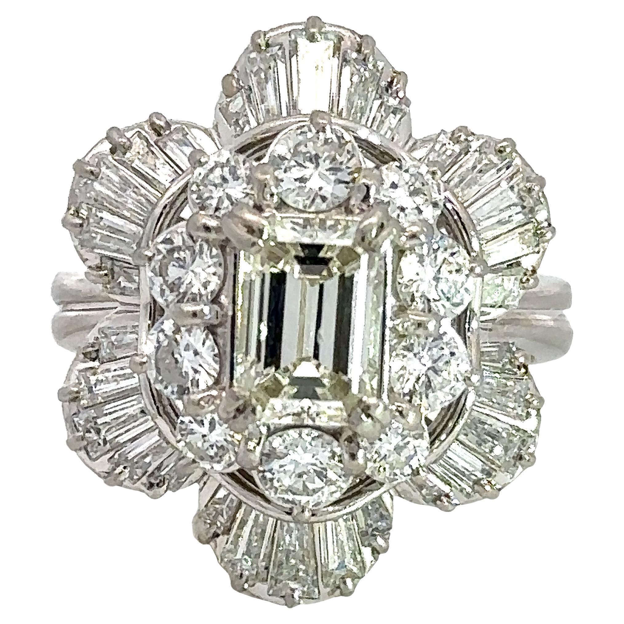 3.00CT Diamond Vintage Platinum Floral Cocktail Ring For Sale at 1stDibs