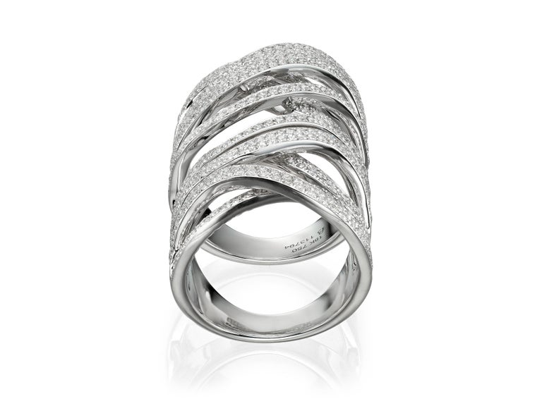 3.01 Carat Full Finger Diamond 18 Karat White Gold Cocktail Ring For ...