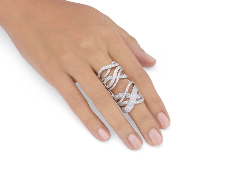 3.01 Carat Full Finger Diamond 18 Karat White Gold Cocktail Ring For ...