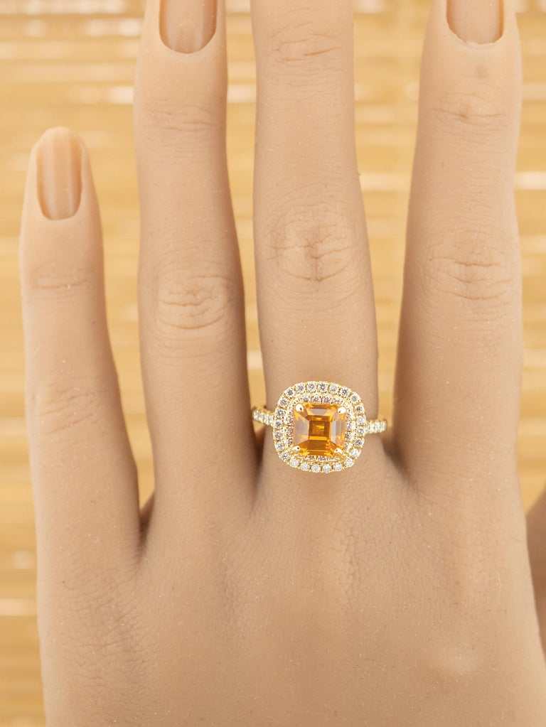 3.01ct Certified Orange Square Emerald-Cut Sapphire and 0.62ct Diamond ...
