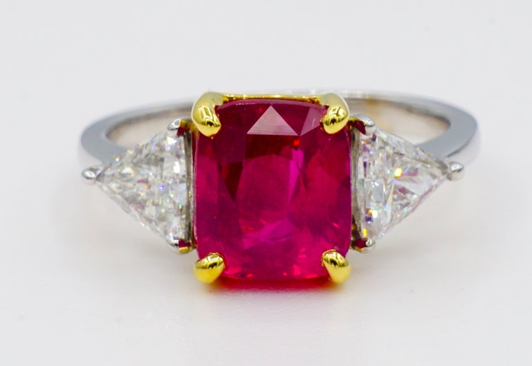 3.01 ct Natural Ruby Trilliant Diamond 18kt Two Tone Ring, GIA ...