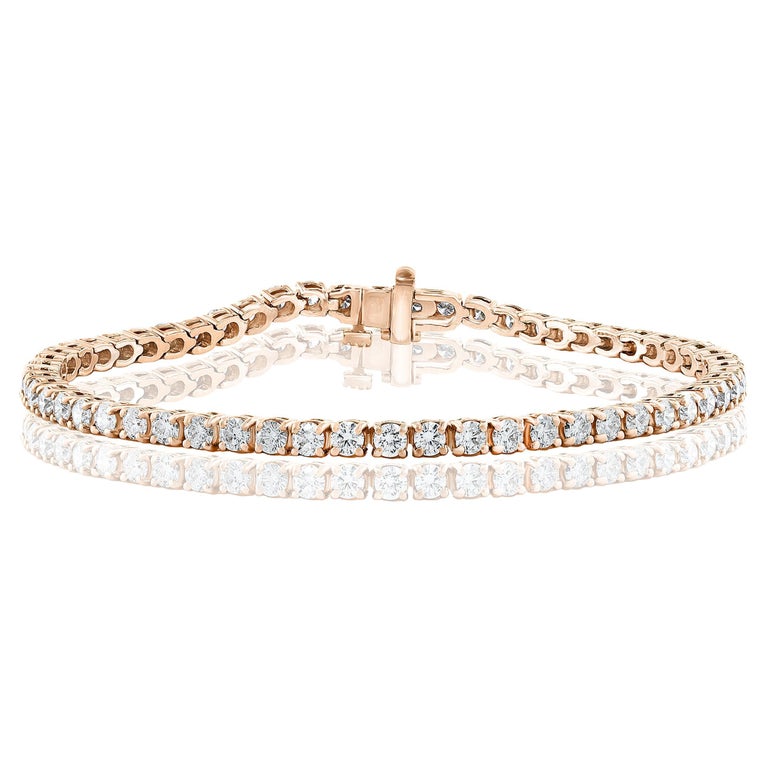 3.02 Carat Brilliant Cut Round Diamond Tennis Bracelet in 14K Rose Gold For Sale at 1stDibs