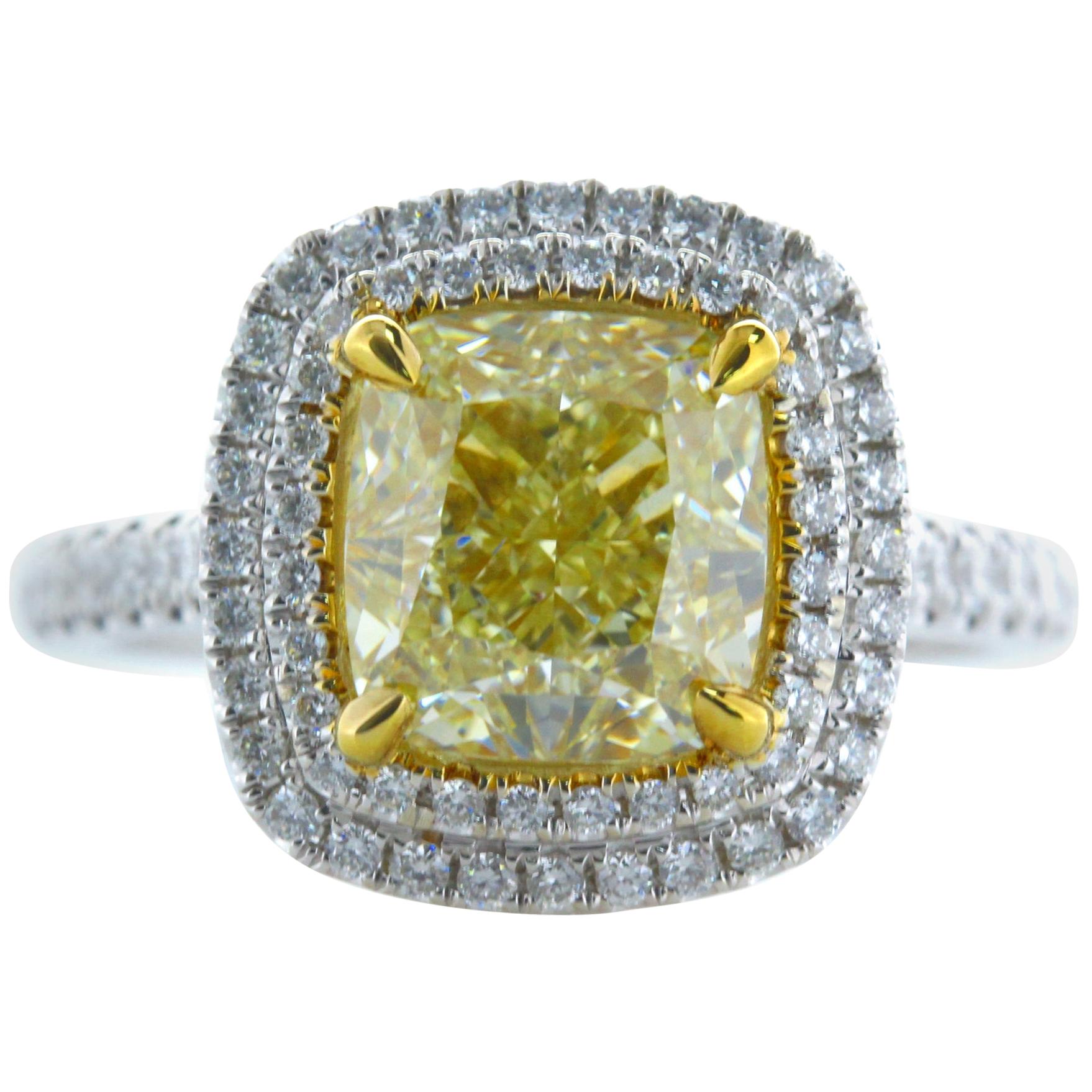 3.02 Carat Fancy Yellow Cushion Shape VS1 Diamond Reversible Ring ...