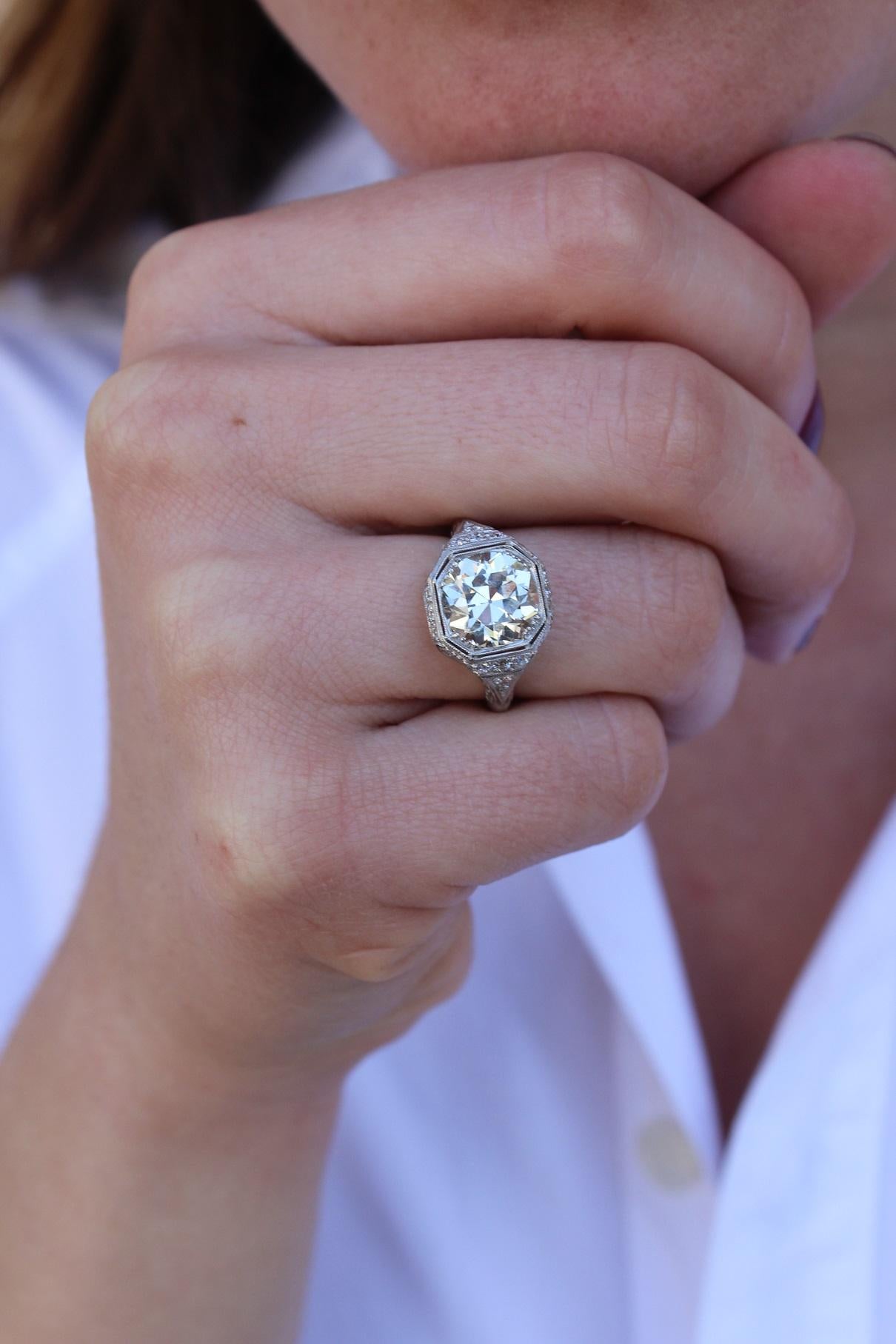 3.03 Carat EGL Certified Old European Cut Diamond Platinum Engagement ...