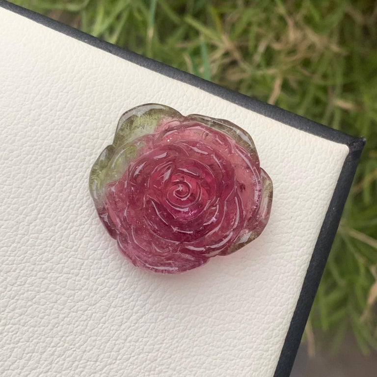 30.35 Carat Natural Watermelon Tourmaline Flower Carving / Carved For ...
