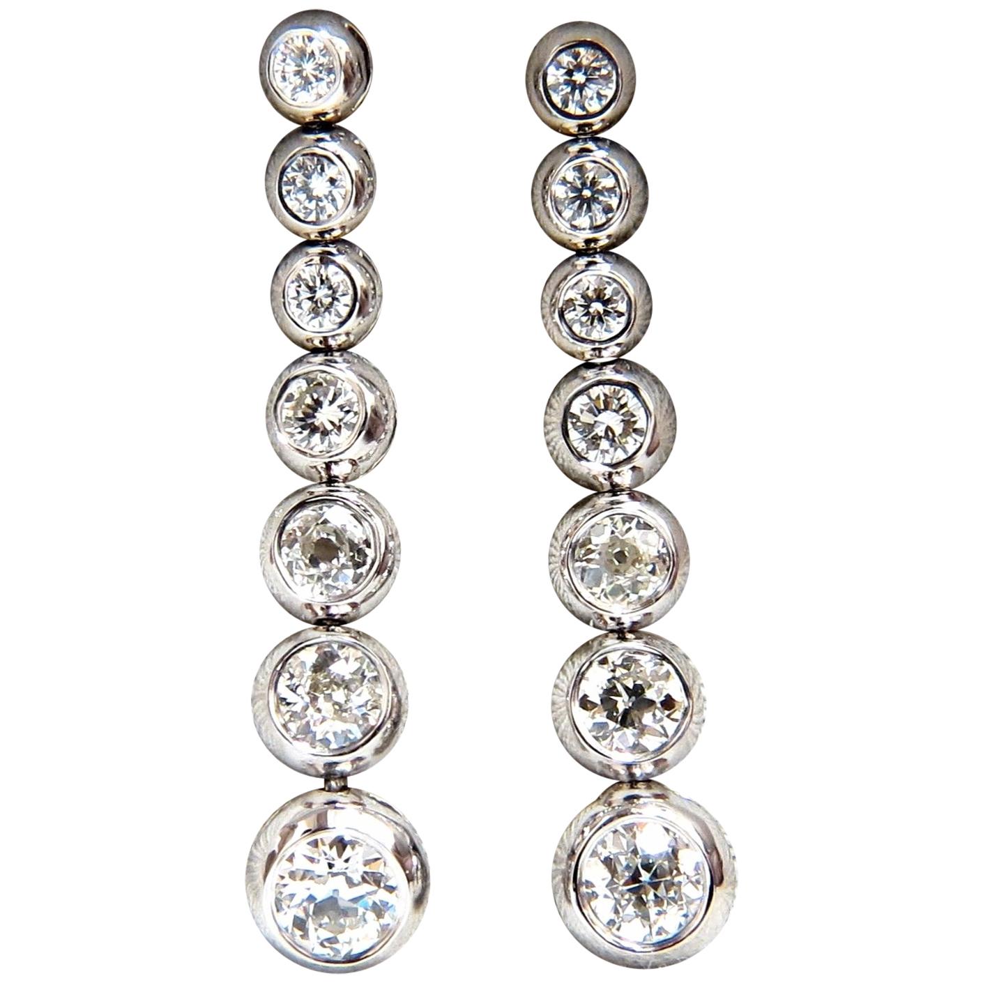 3.03ct Natural round diamonds circular flush bezel dangle earrings 14kt ...