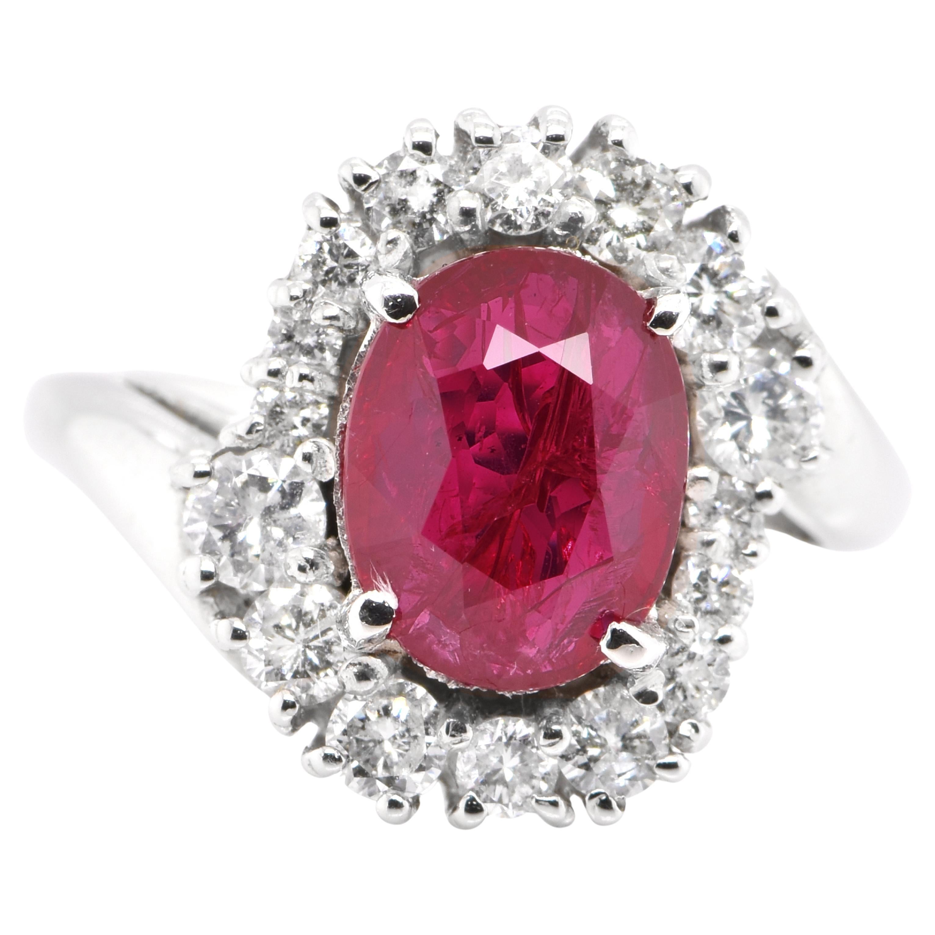 3.04 Carat Oval Red Ruby and Diamond Platinum Ring at 1stDibs