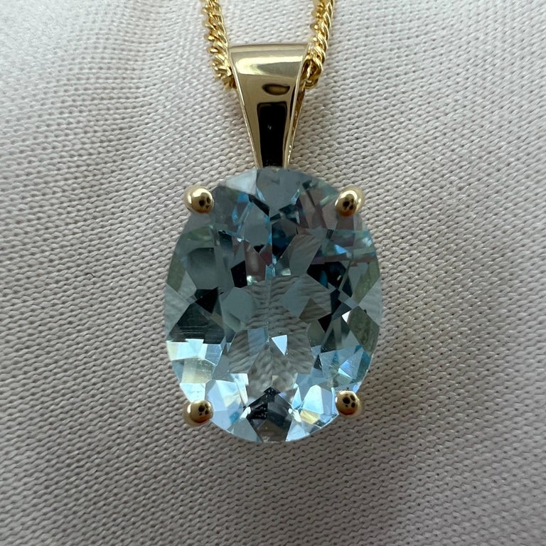 3.05 Carat Swiss Blue Topaz Oval Cut Yellow Gold Pendant Necklace For ...