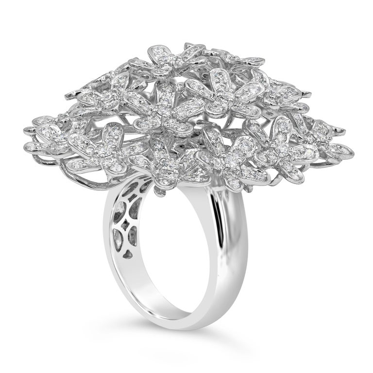3.06 Carats Total Round Cut Diamond Open-Work Floral Motif Fashion Ring ...