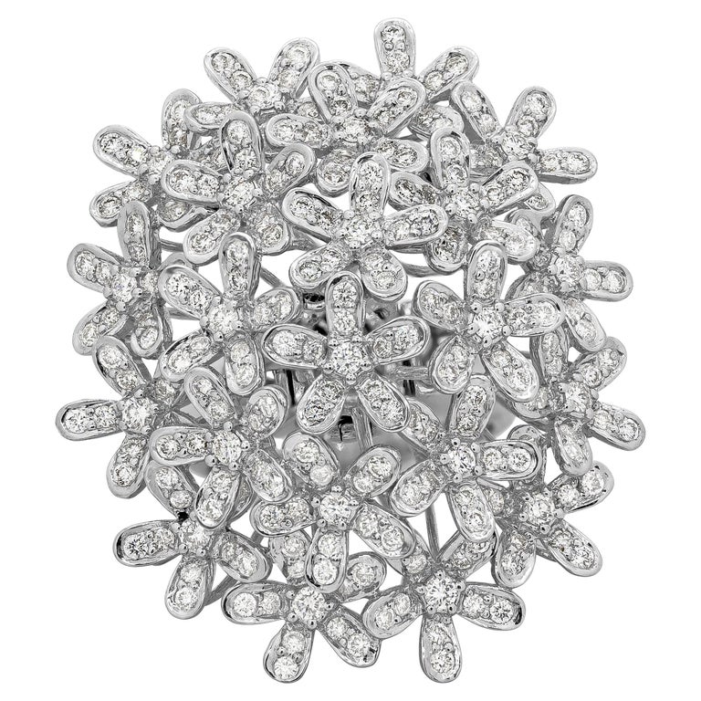 3.06 Carats Total Round Cut Diamond Open-Work Floral Motif Fashion Ring ...