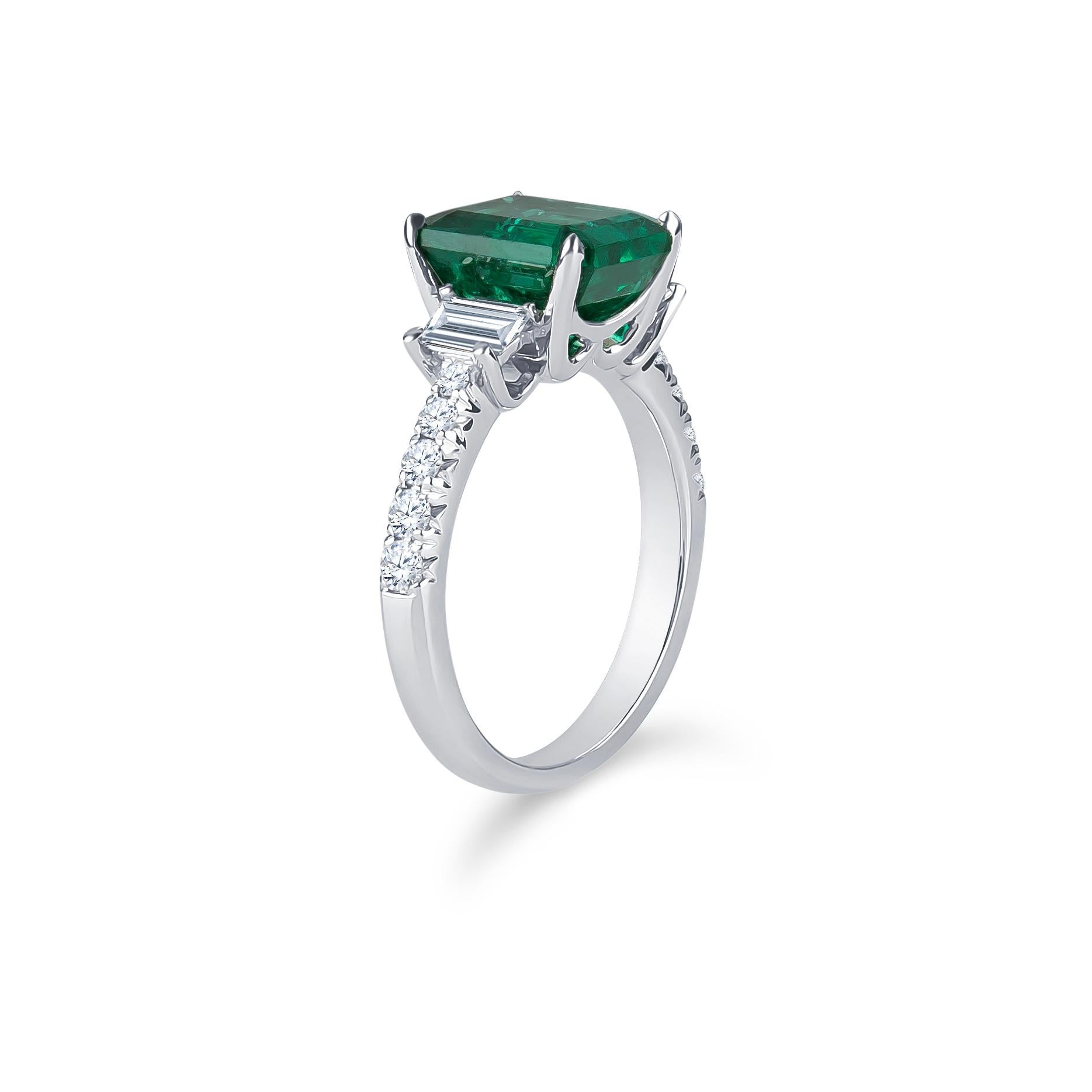 3.06Carat Emerald Ring (AGL) with 0.96 CTW of Trapezoid Step Cut ...