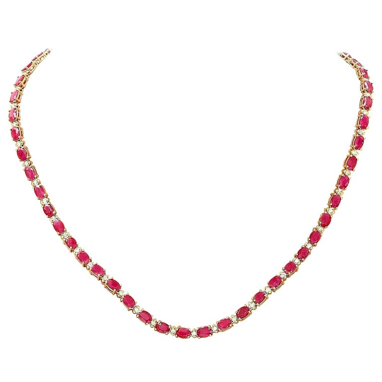 30.75 Carat Ruby 18 Karat Solid Yellow Gold Diamond Necklace For Sale ...