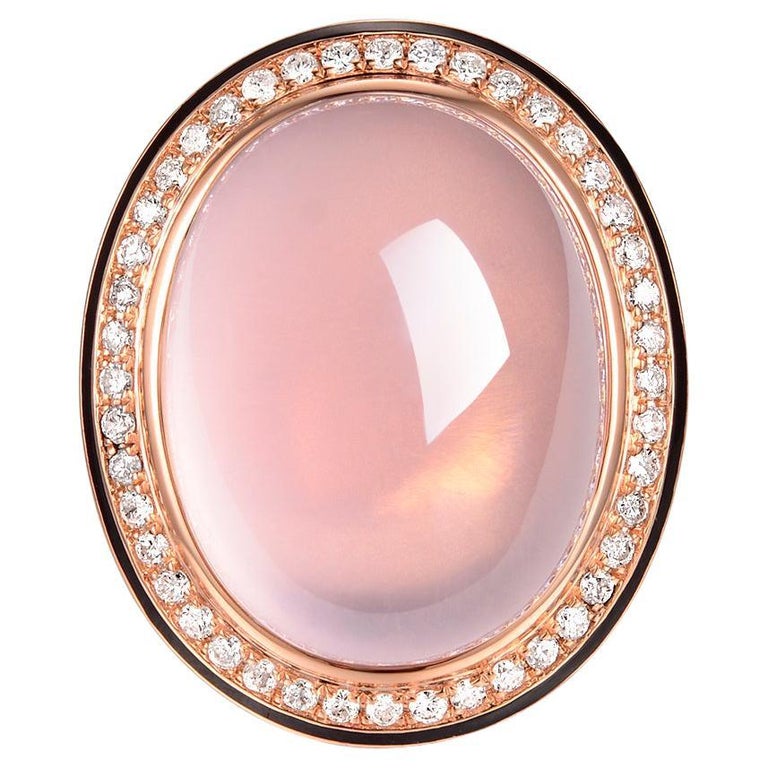 30.82 Carat Cabochon Rose Quartz Diamond Ring in 18 Karat Rose Gold at ...
