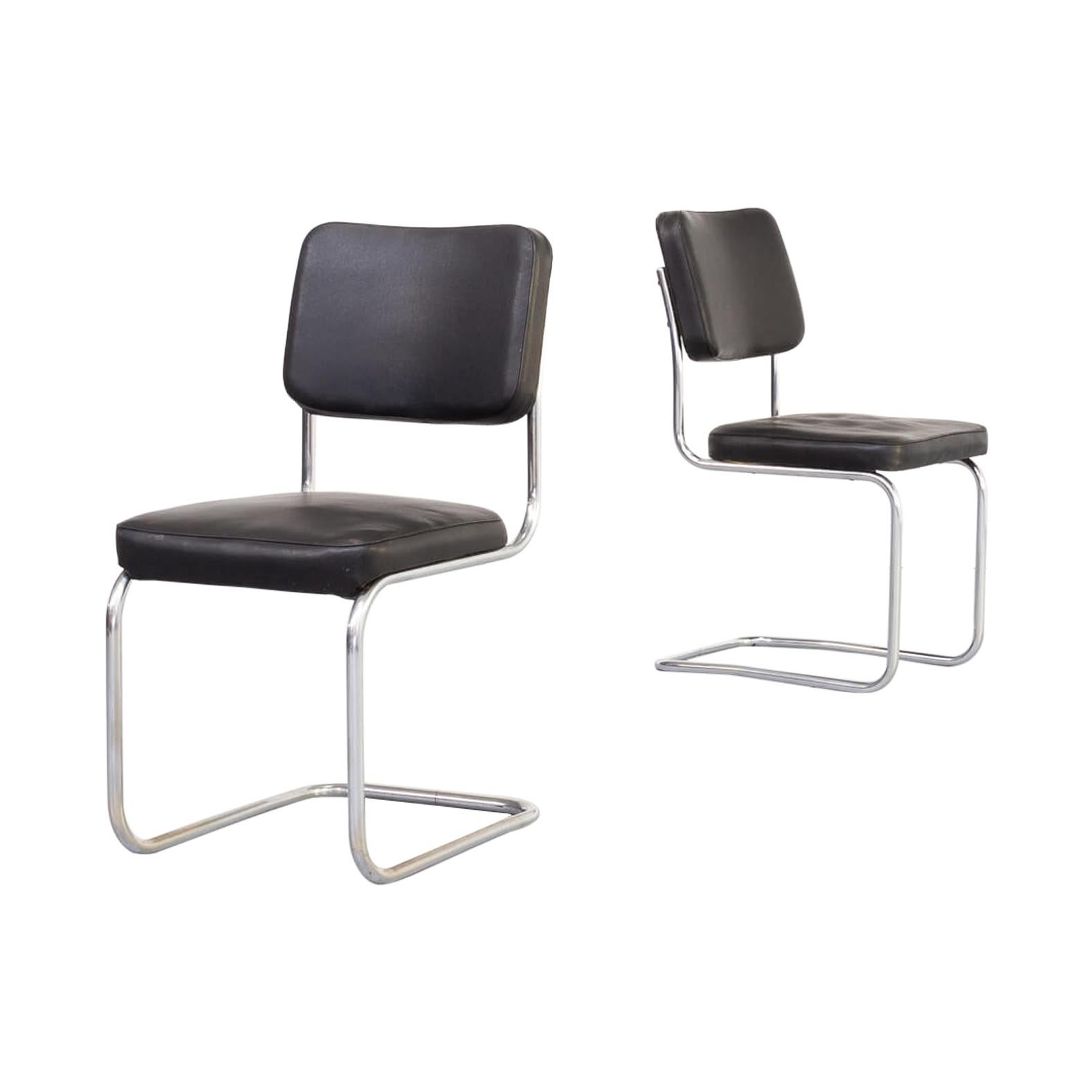 Mid-Century Modern Leather and Chrome Cantilever Chairs by Mart Stam ...