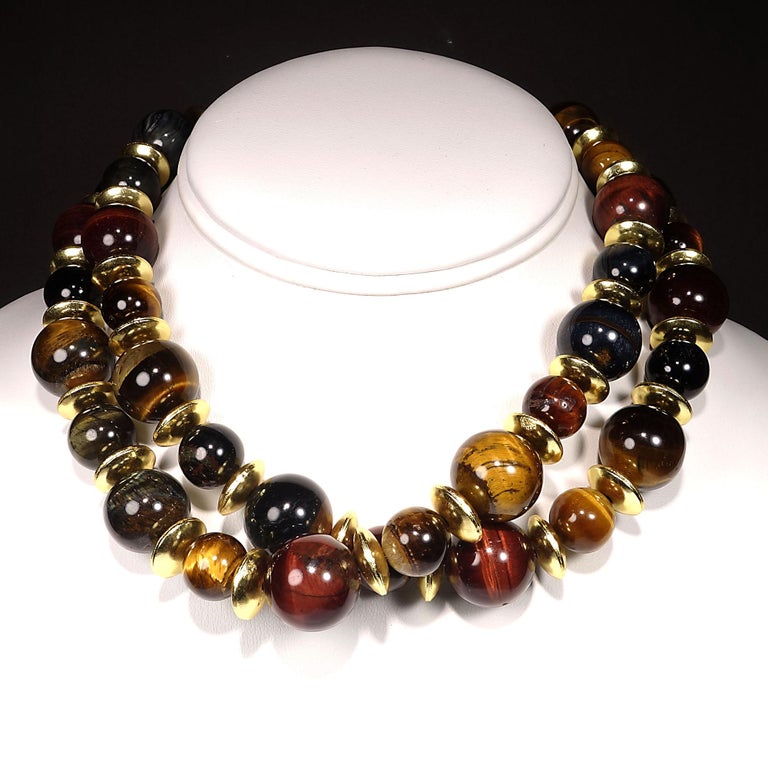Multi-Color Tiger's Eye Necklace with Gold Accents at 1stDibs