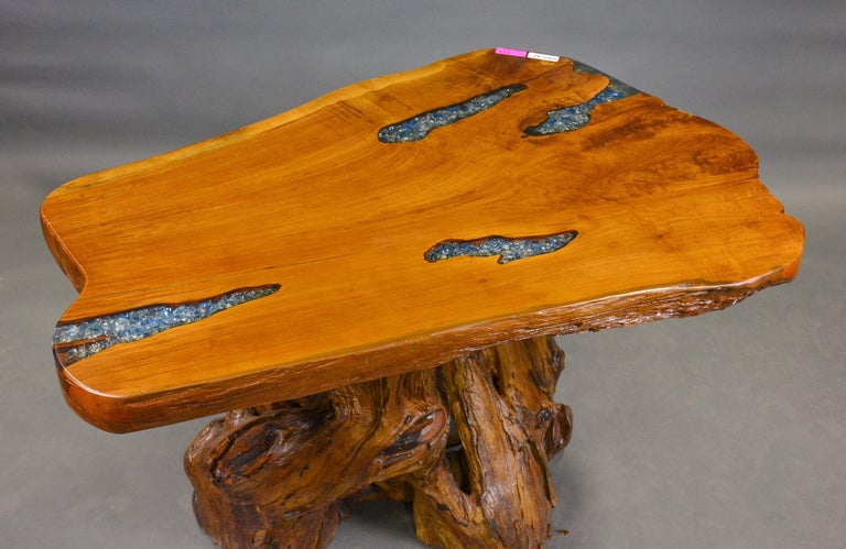 34” x 54” Live Edge Glass Inlaid Dining Console Table For Sale at 1stDibs